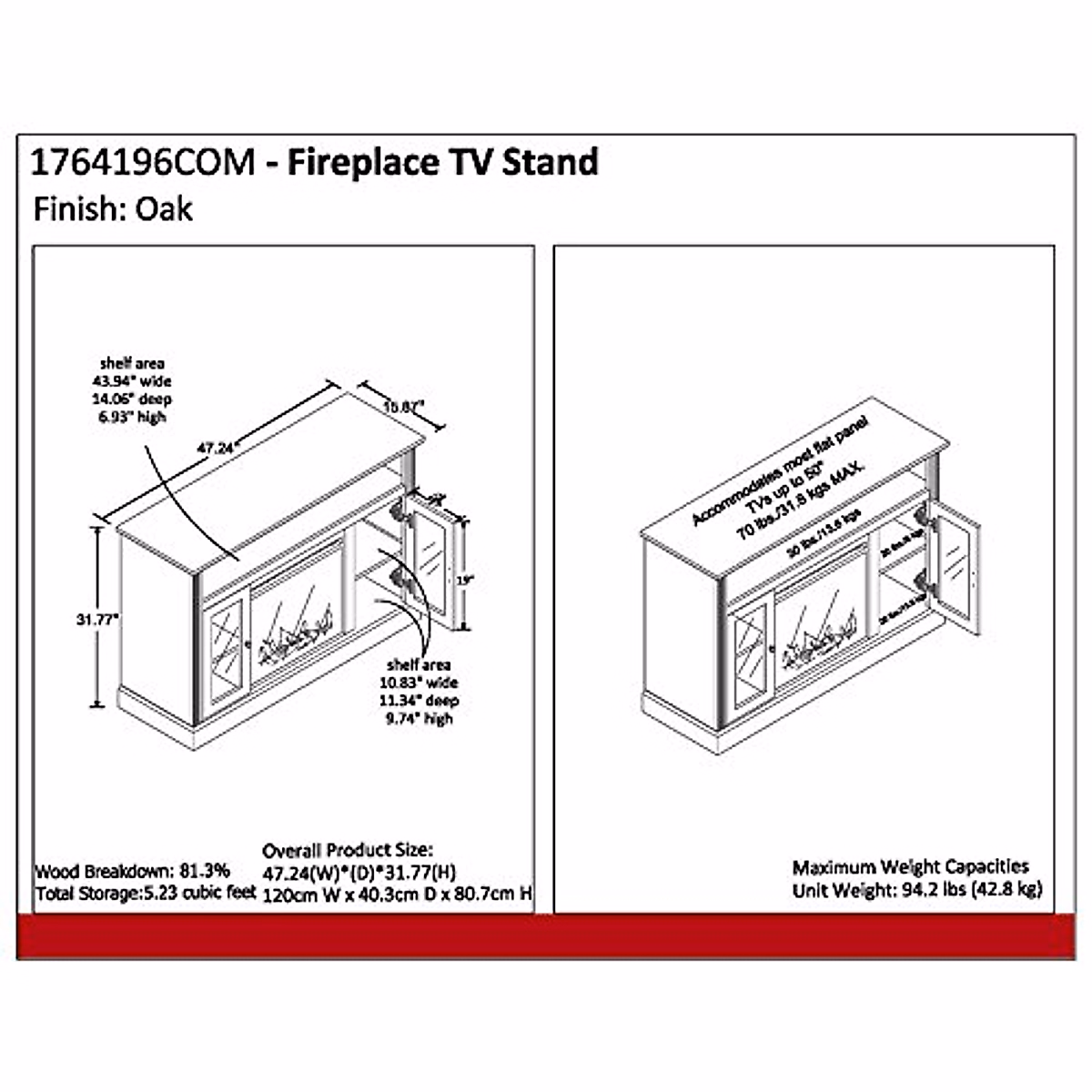 Ameriwood Home Chicago Electric Fireplace TV Console for TVs up to a 50", Natural