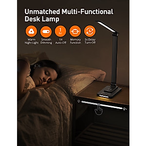 sympa LED Desk Lamp, Desk Lamp with Wireless Charger, Dimmable Desk Light with 25 Light Modes, Study Lamp with Night Light, 60 Min Timer, 5S Delay, for Home Office