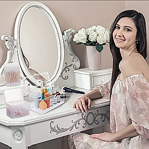 Plastic Square Storage Bin-Cabinet,Gift Box Portable Vanity Organizer with Secure Lid and Handle, Clear Container Box for Toiletries (1 Clear Box + 1 Middle Box +1 Smaill Boxs)