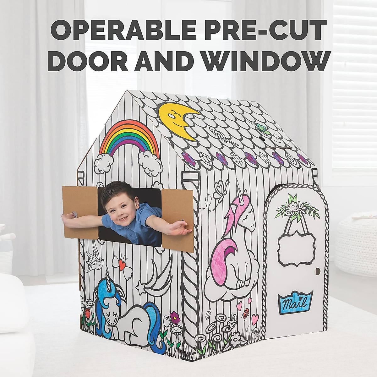 Bankers Box at Play Unicorn Playhouse, Cardboard Playhouse and Craft Activity for Kids