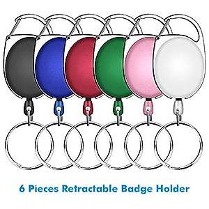 Selizo 6 Packs Retractable Badge Holder ID Carabiner Badge Reels Retractable Key Holders Keychains with Key Ring, Assorted Colors