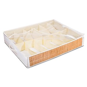 Under The Bed Shoe Organizer - Keep Your Shoes Organized with Storage for Up to Twelve Pairs of Shoes. Decorative Bamboo Siding, Easily Visible with Clear Cover and Protected from Moisture and Dust.