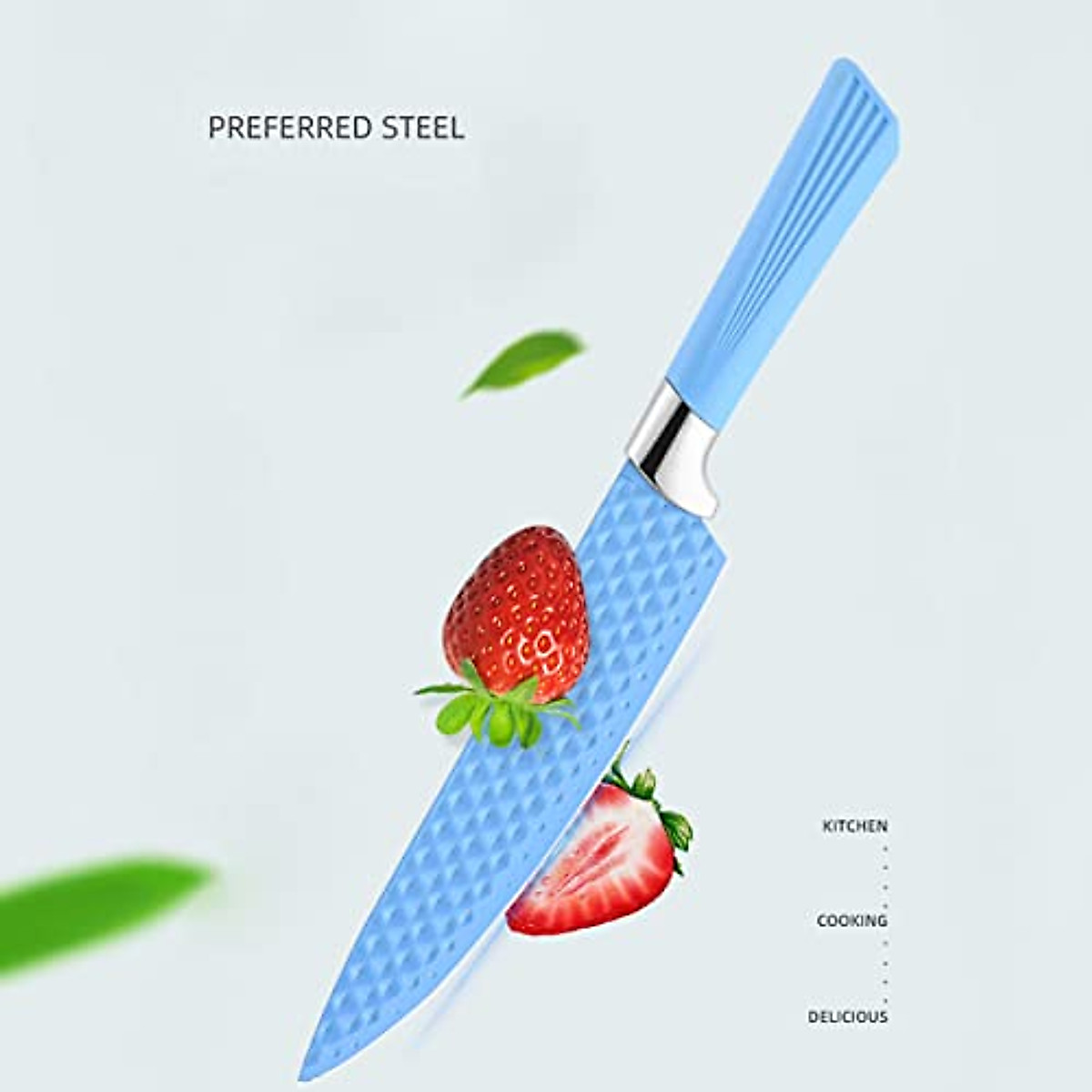 GRUB'S UP 6 Pieces Stainless Steel Blue Kitchen Knife Set, with PP Handle and ABS Knife Holder, Chef Knife/Bread Knife/Cleaver/Fruit Knife/Multi-Purpose Knife Set