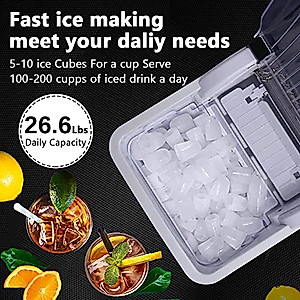 Joy Pebble Ice Maker Countertop, Efficient Ice Maker Machine, 26Lbs/24Hrs, 9 Cubes Ready in 8 Mins, Portable Ice Maker with Ice Scoop/Basket for Home/Kitchen/Office/Bar,Black