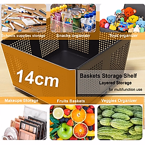 asunflower Kitchen Baskets Storage Cart 4 Tier Rolling Cart with Wheels Metal Fruit Baskets Rack Utility Organzier Cart with Push Handle Wire Fruit Vegetable Stand, Black