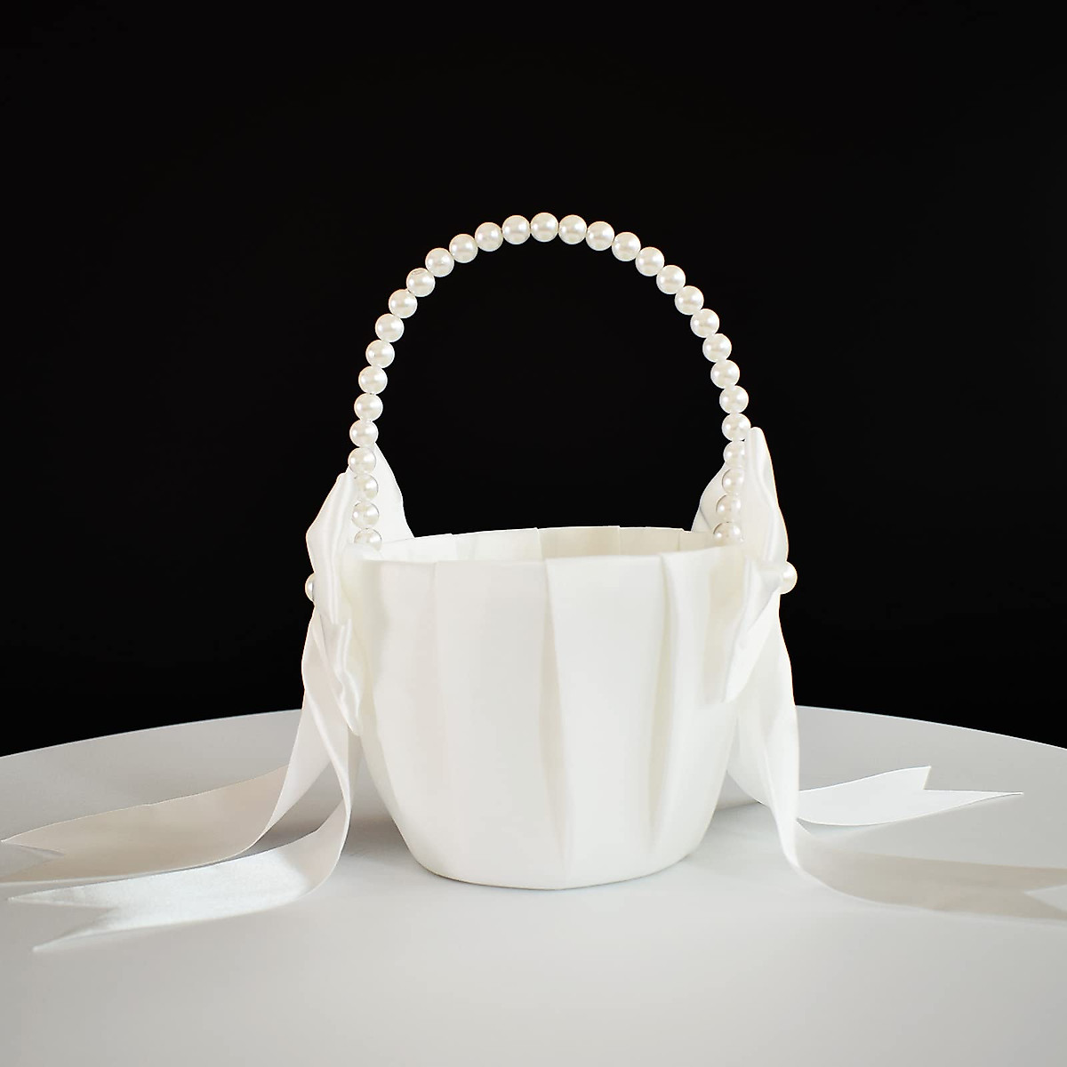 ATAILOVE Flower Girl Basket with Pearl Handle, Ivory Fariy Wedding Baskets for Flower Girls