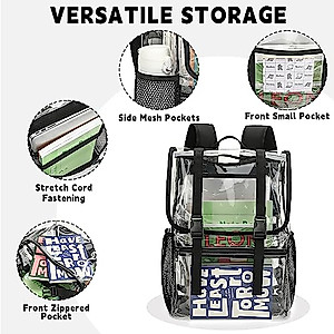 AUOBAG Clear Backpack Heavy Duty,Transparent Backpacks Stadium Approved,Free Personalized Stickers (Black-01)