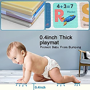 SANNI Baby Play Mat - Reversible, Foldable, Portable Extra Large Thick Foam Crawling Mat for Infants, Babies, Toddlers - Indoor & Outdoor Use, BPA-Free with Travel Bag (78"x71")