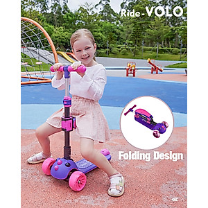 RideVOLO K02 Foldable Kick Scooter for 2-6 Years Old Kids, 2-in-1 with Removable Seat, 3 Adjustable Heights, Flashing Wheels and Wide Deck, Max Load 110lbs, Outdoor Activities, Gift for Boy/Girl Black