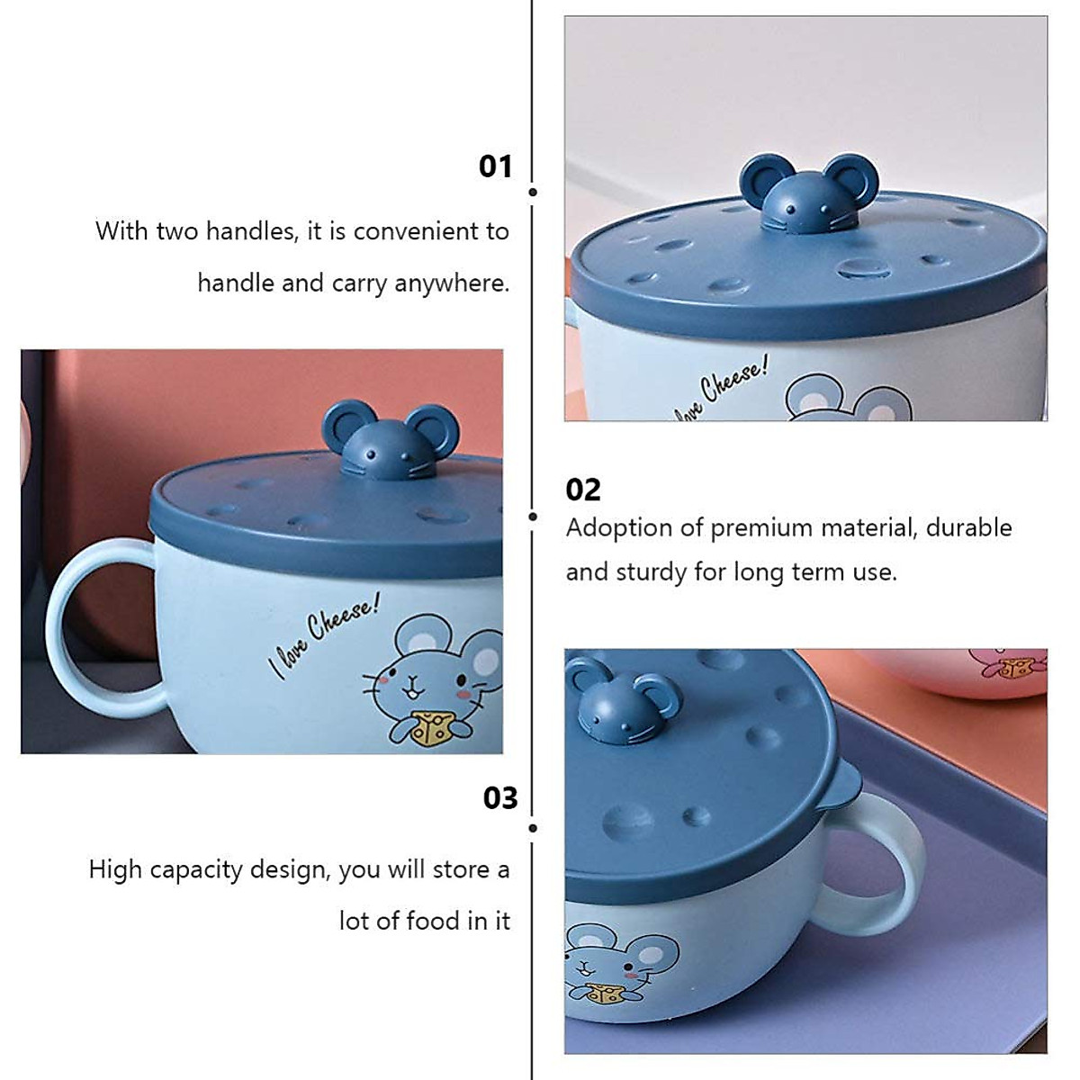 Cabilock Instant Noodle Bowls with Lid and Handle Stainless Steel Cereal Bowls Ramen Bowl Soup Bowl Soup Mug (650ml)