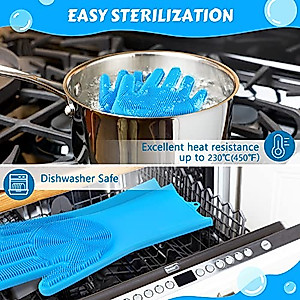 pecute Pet Grooming Gloves, Heat Resistant Cat Bathing Gloves with High-Density Teeth, Silicone Dog Bathing Gloves with Enhanced Five Finger Design, Bathing and Massaging for Dogs and Cats Blue