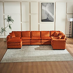 Extra Wide Seat Oversized Convertible Modular Sectional Sofa, Free Combination Reversible Sleeper Couch with Movable Ottoman, 7 Seater Corner Sofa&Couches for Living Room, Office, Spacious Space