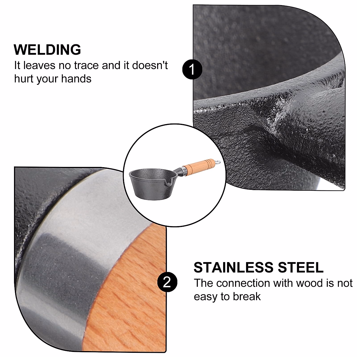 Tofficu Hot Oil Pan Non Stick Small Cast Iron Pot Butter Warmer Pot Mini Cast Iron Skillet Small Oil Heating Pan Melting Pot Ceramic Nonstick Pan Oil Heating Pot Enamel Small Eggs Wooden