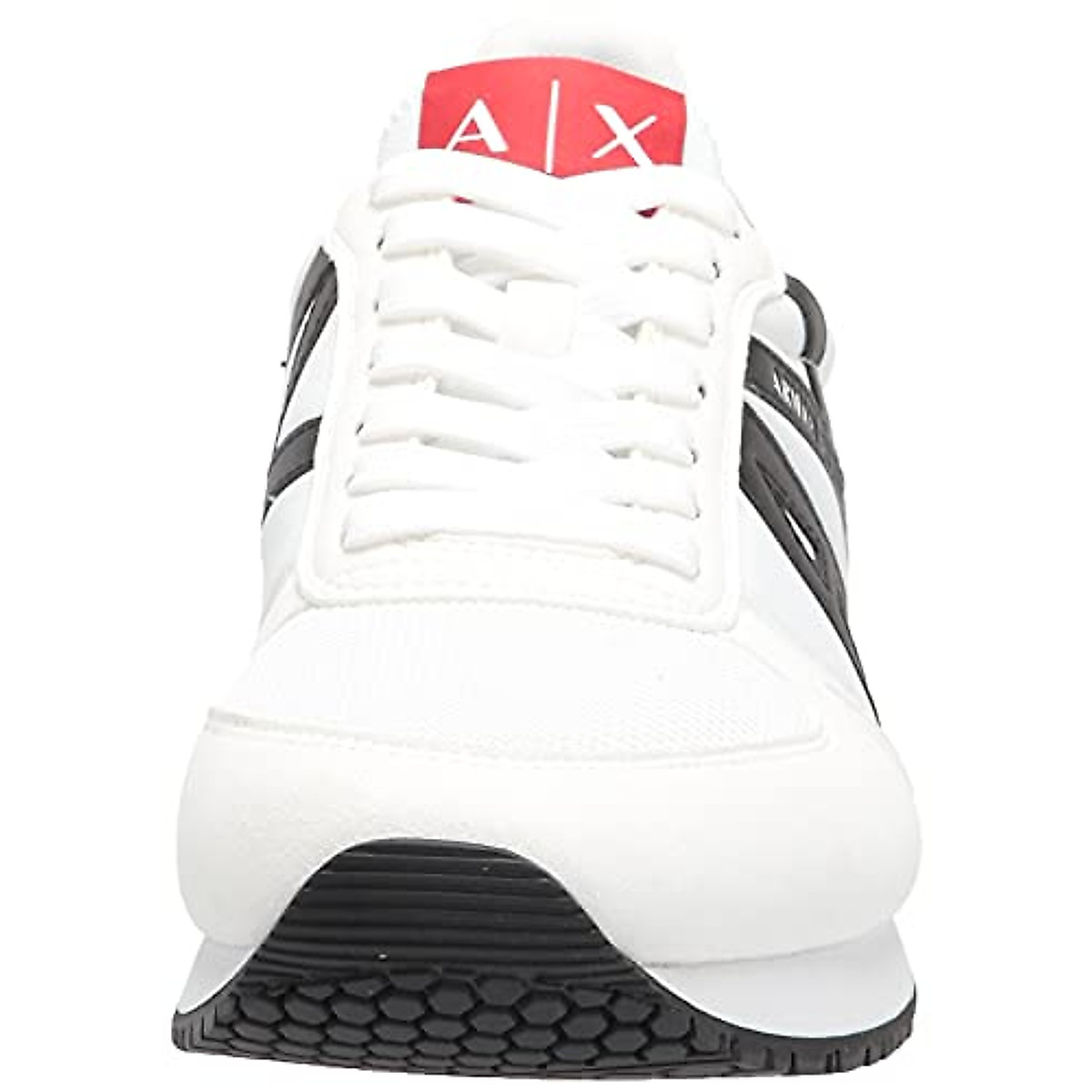 Armani Exchange Men's Lace Up Logo Sneaker, Optical White + Black, 12