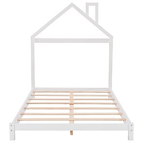 Full Size House Platform Bed Frame Mattress Foundation with Headboard/No Box Spring Needed/Easy Assembly, White