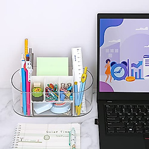 LETURE Clear Desk Organizer with drawer, Acrylic Pen Pencil Markers Holder, Clear Office Supplies and Accessories,Desktop Organizer for Room College Dorm Home School (White)