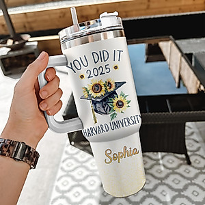 Hyturtle Personalized Graduation Gifts For Her Women - She Believed She Could So She Did - Congrats Grad Gifts For College High School Masters Degree - Stainless Steel Travel Coffee Cup 40oz With Lid
