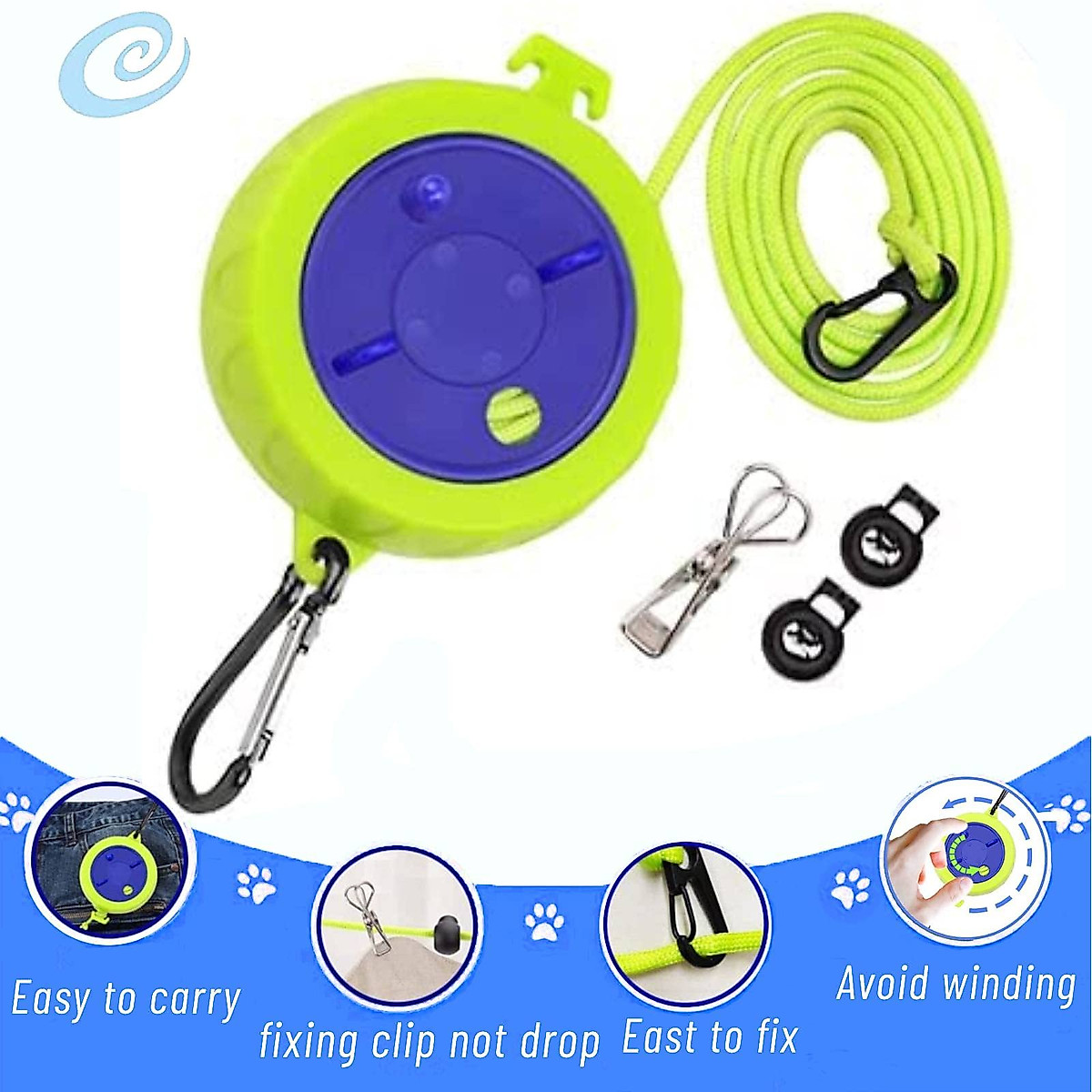 Qihengzhijia Adjustable Travel Clothesline Cord, 32FT Portable Camping Clothesline,Windproof Drying Line Rope for Outdoor/Indoor/Home/Laundry/Hotel,with 20pcs Windproof Clothespins