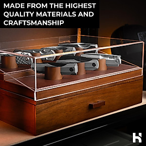 Holme & Hadfield Luxury Pocket Knife Display Case for 20-30 Knives The Armory Pro – Premium Wooden Knife Case for Collections – Large Knife Organizer with Drawer for Men