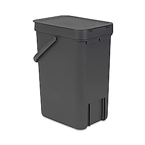 Brabantia Sort & Go Kitchen Recycling Can (3.2 Gal / Gray) Stackable Waste Organiser with Handle & Removable Lid, Wall/Cupboard Mounting