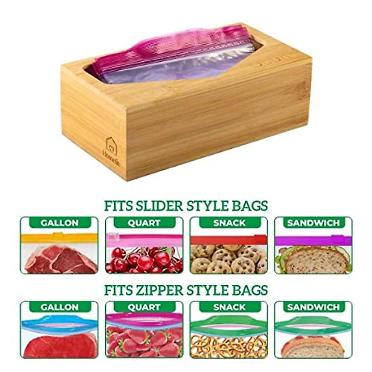 Homelie | Premium Bamboo Ziplock Bag Organizer & Extra Tray - 4 Sizes Bamboo Baggie Storage Organizer for Best Home Kitchen Organization, Drawer and Pantry Sandwich Plastic Bags Containers Organizers