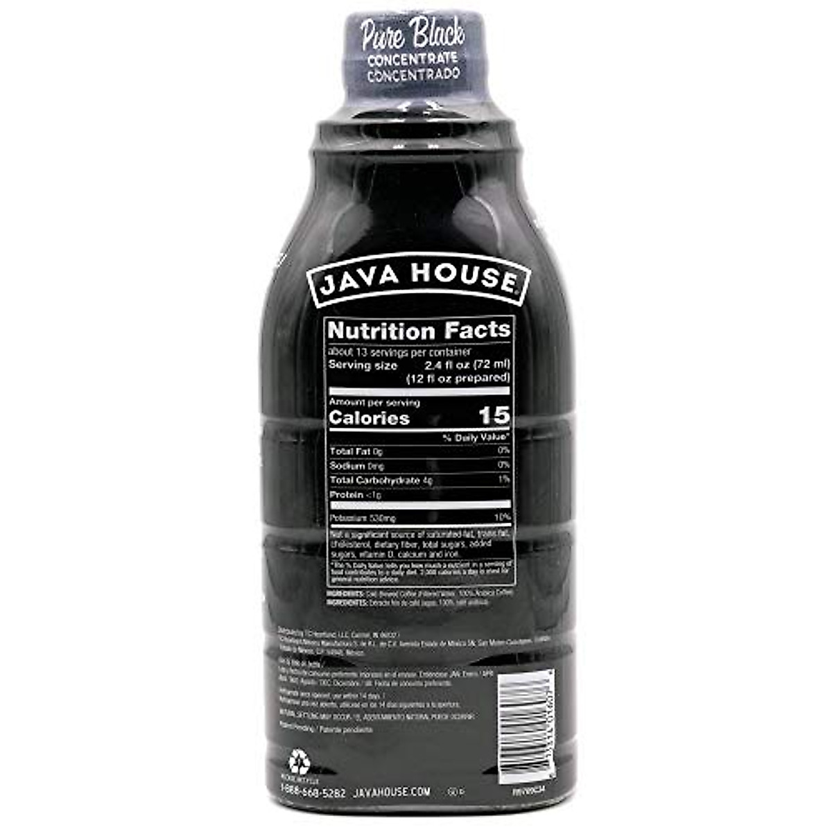 JAVA HOUSE Cold Brew Coffee, Colombian 4:1 Liquid Concentrate, 32 Ounce Bottle
