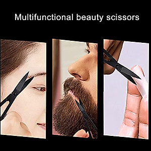 Eyebrow Scissors with Comb Tweezer, Multi-Purpose Stainless Steel Curved Small Eyelash Scissors Tweezer Comb for Women Eyebrow Eyelash Facial Gromming (Black)