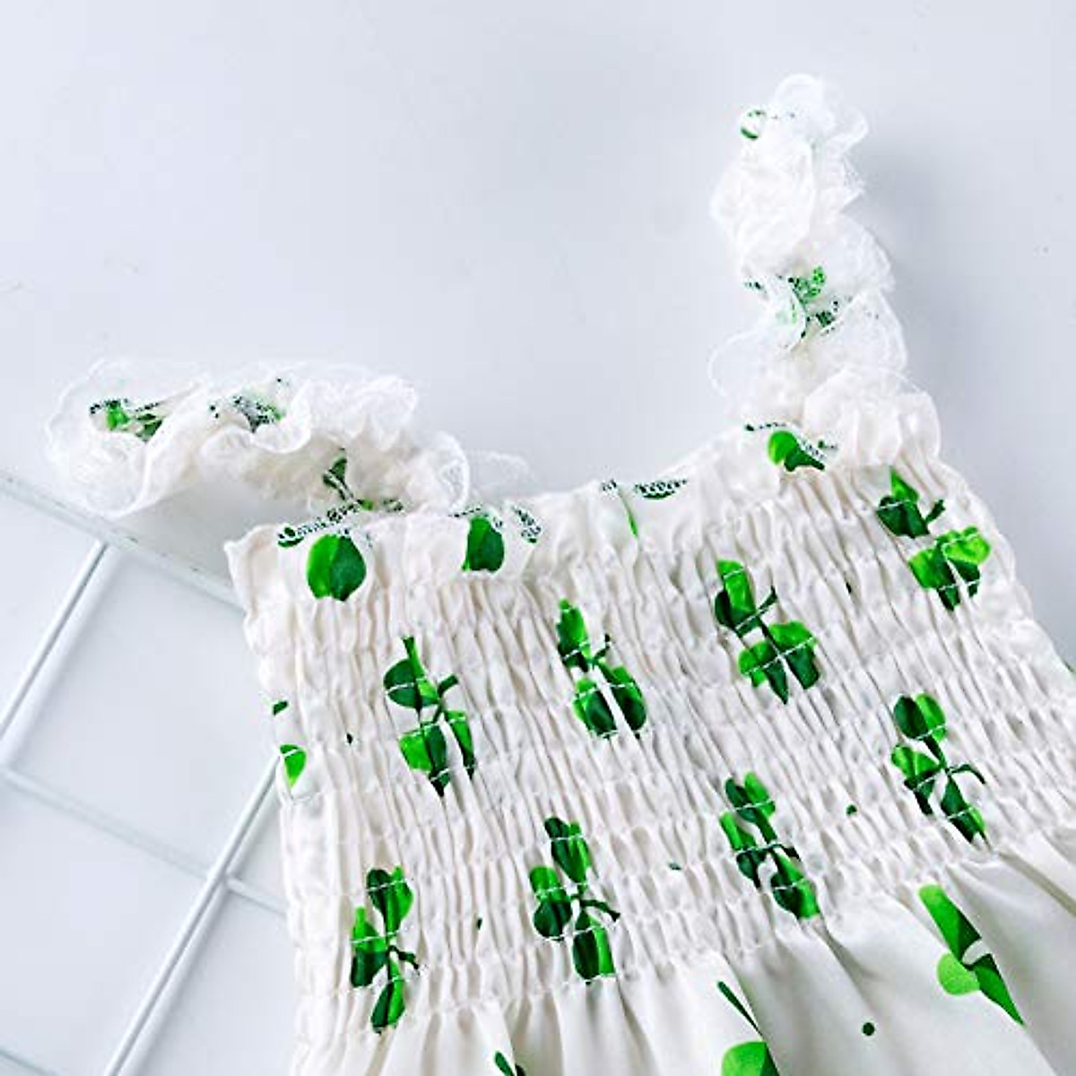 sshybmne Infant Baby Girl St. Patrick 's Day Outfit Four-Leaf Clover Romper Jumpsuit with Headband Irish Baby Girl Clothes (White Green, 0-6 Months)