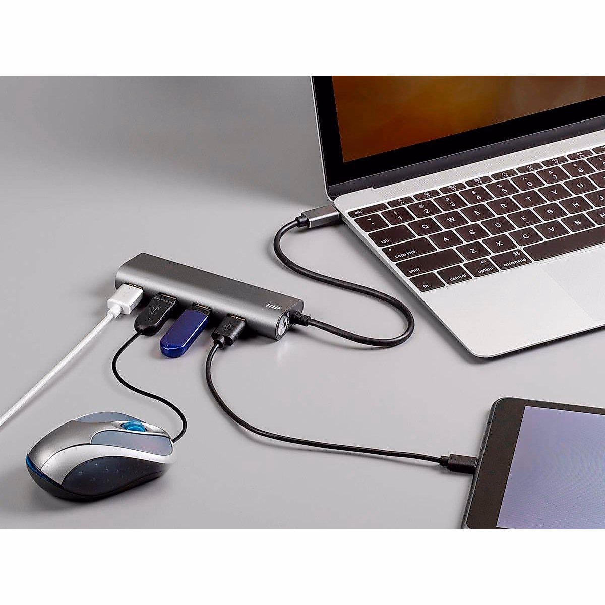 Monoprice 4 Port USB-C Hub - Aluminum, SuperSpeed Transfer Rates, Compatible With Apple MacBook, Google Chromebook & More, Gray