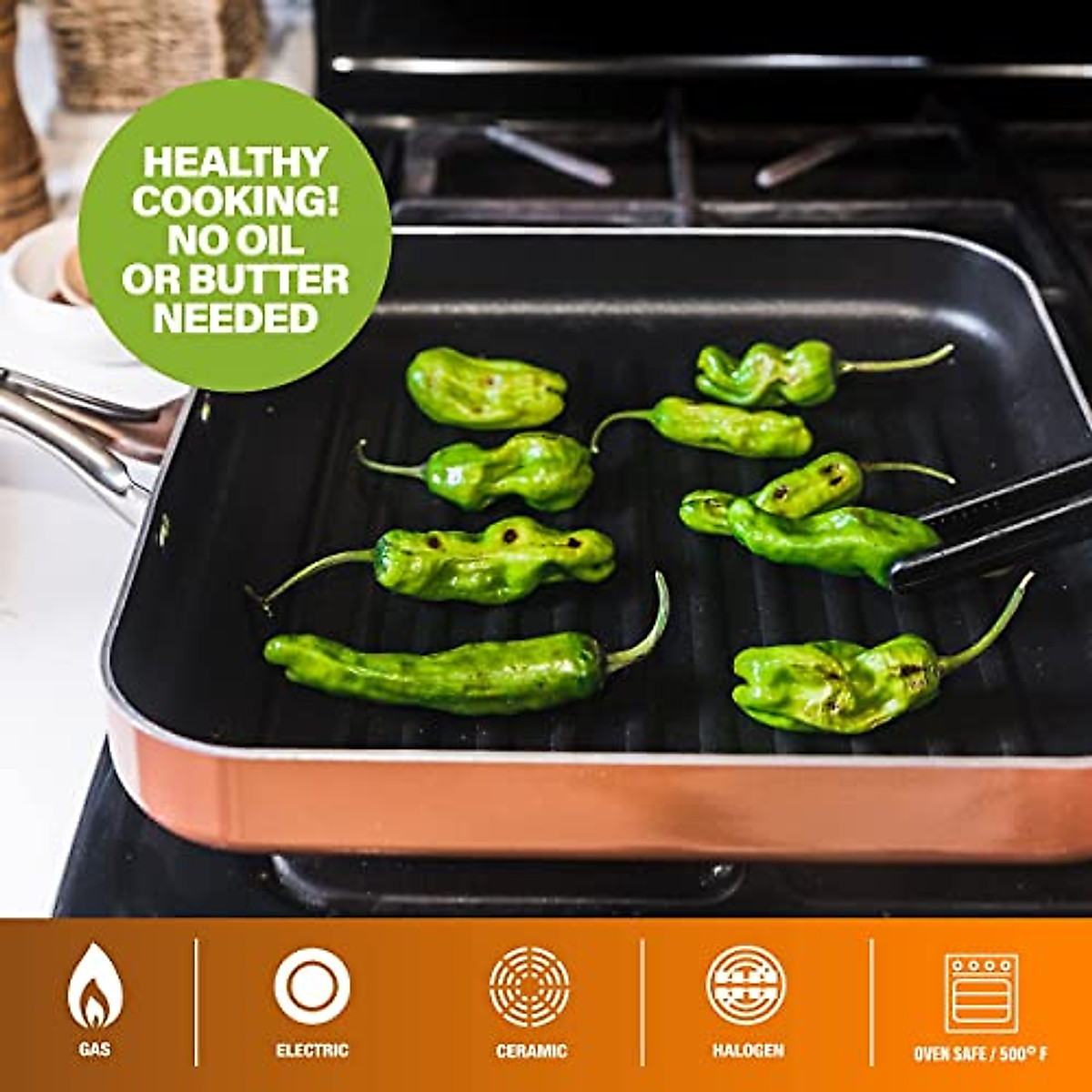 Gotham Steel Nonstick Grill Pan for Stovetops with Grill Sear Ridges, Drains Grease, Ultra Durable Coating, Metal Utensil Safe, Stay Cool Stainless-Steel Handle, Oven & Dishwasher Safe, 100% PFOA Free