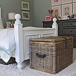 The Basket Lady Deep Wicker Storage Trunk, Large, 24 in L x 17 in W x 17.5 in H, Serene Grey