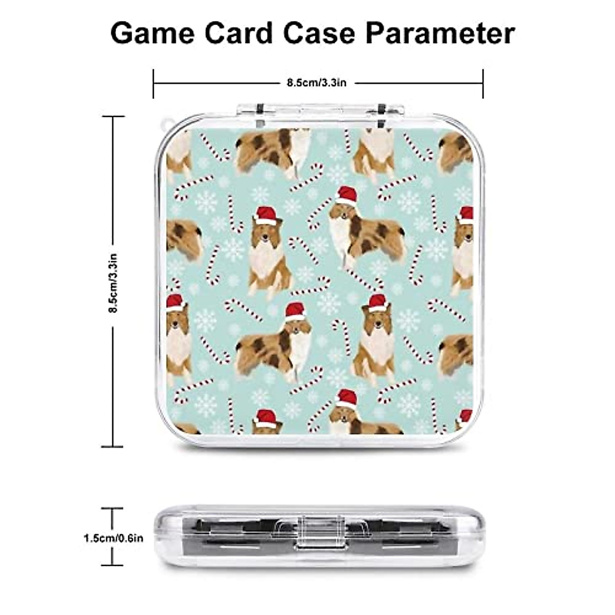 Rough collie christmas fabric cute pet dog xmas holiday christmas design best christmas dogs Game Card Case for Swítch Protective Portable Case Box with 12 Cartridge Slots