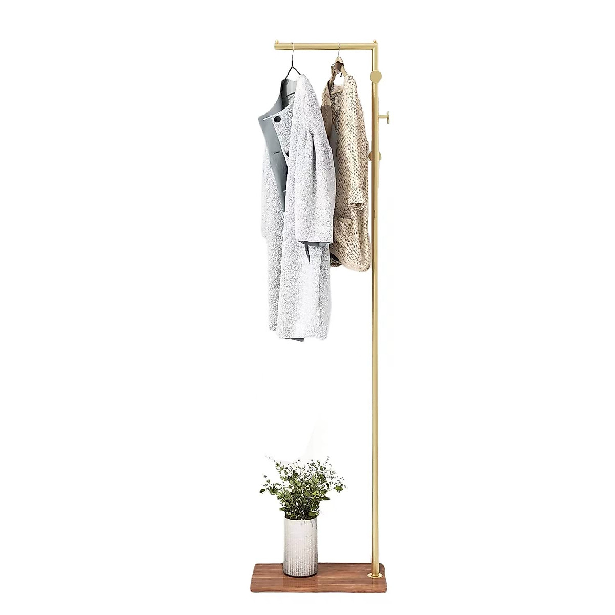 Xegulg Clothes Rack, Coat Rack Freestanding Metal, 3 Round Hooks and Stable Base, At Home Doorway Bedroom Hotel Office Hall Tree for Coats, Hats, Scarves, Clothes and Handbags,Gold