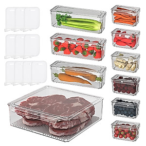 10 Pack Refrigerator Organizer Bins - 3 Size Stackable Fridge Organizers and Storage Clear Storage Bins with Lids, Fridge Organizer for Vegetable Berry Cereals Grape Tomatoes Fruit Storage,etc