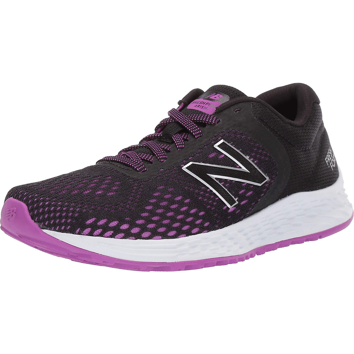 New Balance Women's Fresh Foam Arishi V2 Running Shoe, Black/Voltage Violet/Silver Metallic, 7 M US