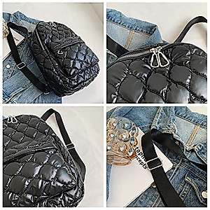 JQWYGB Puffer Backpack - Puffy Backpack Soft Nylon Casual Daypack Lightweight Quilted Backpack for Women Girls (Black)