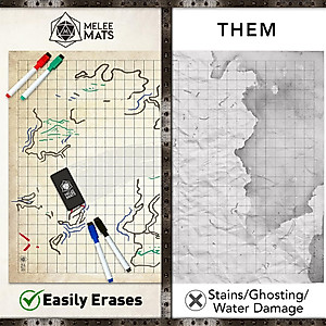 Melee Mats DND Map Starter Kit for Dungeons & Dragons Game - 24” x 36" 3 Pack Double Sided, Wet/Dry Erase Battle Terrain Grid - Ultimate Tabletop Board Gaming Experience with Accessories