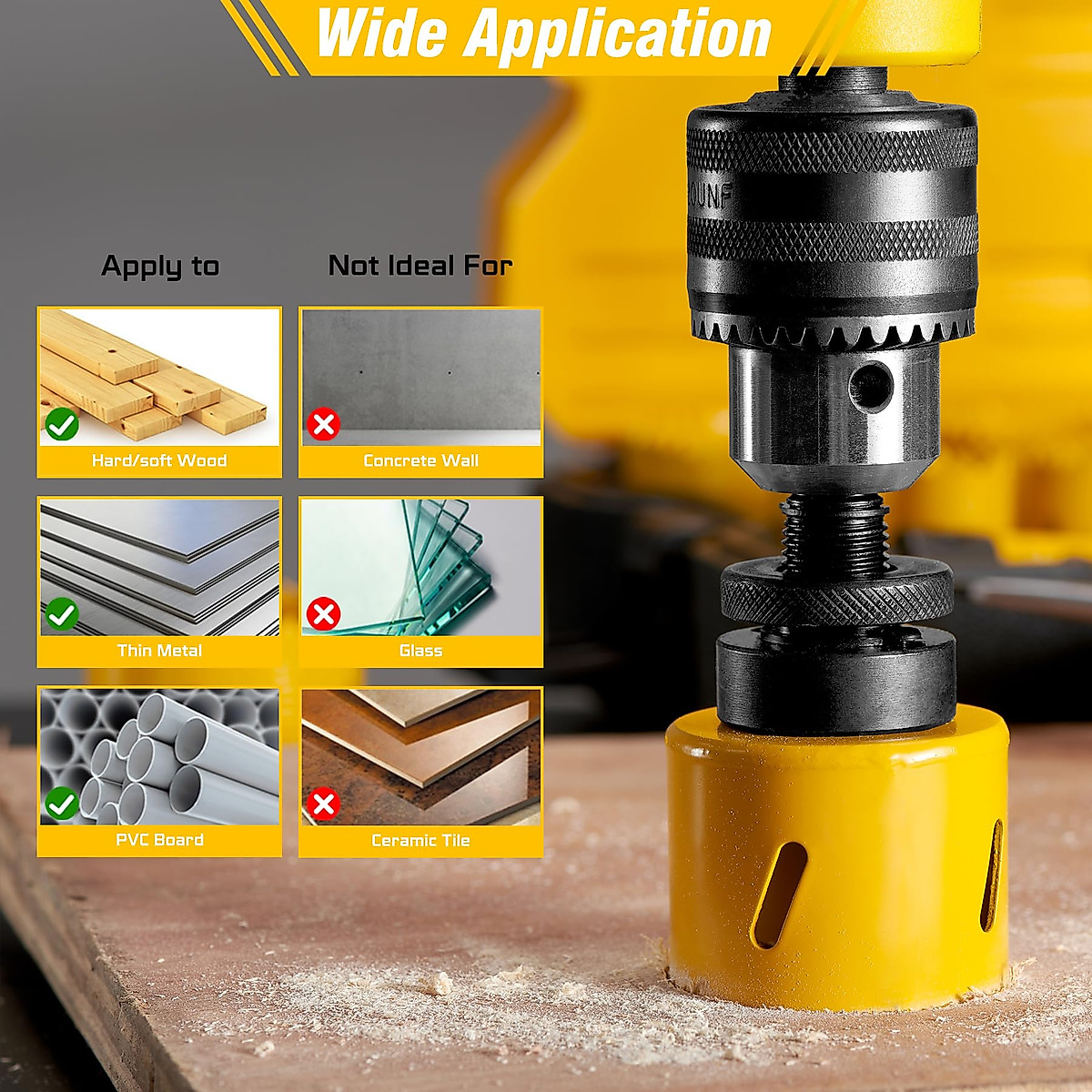 KATA Bi-Metal Hole Saw Kit, 18 Piece M42 Steel Hole Saw Set with 3/4" -2-1/2" (19-64mm), General Purpose Hole Saw Blades in Case with Mandrels, Drill Bit, Hex Key for Thin Metal, Hard Wood, Drywall