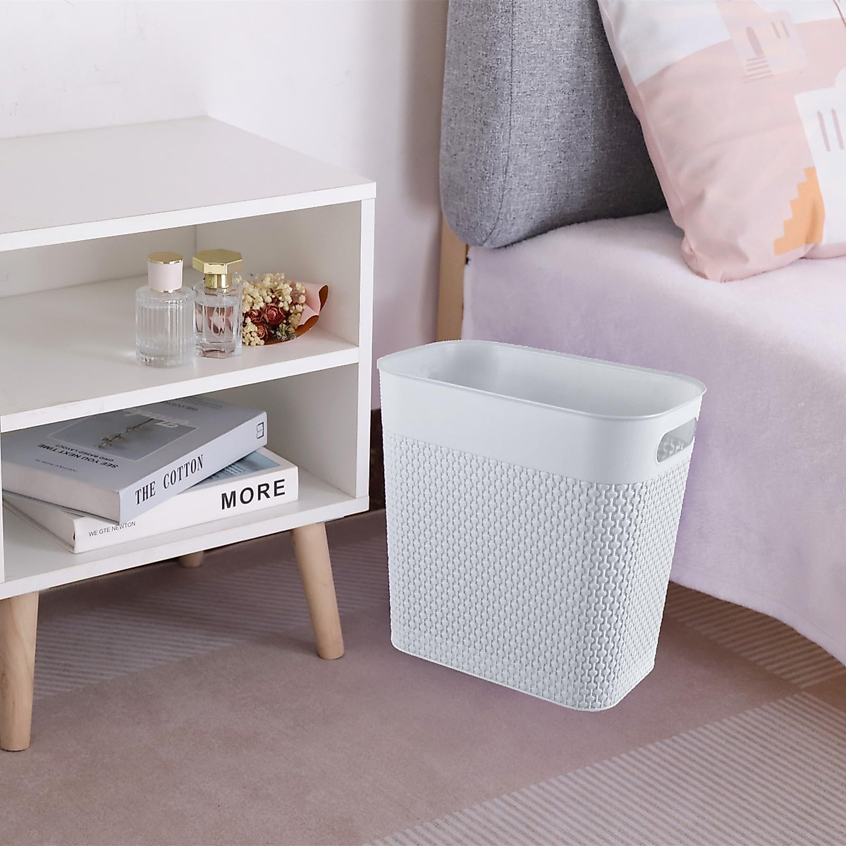 QPB Trash Can Plastic Trash Can Wastebaskets Garbage Bin Recycling Bin Slim Garbage Can Trash Bin with Handles for Narrow Space Bathroom Bedroom Laundry Home Kitchen Office (Large, Grey)