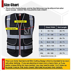 HATAUNKI Class 2 Retro-Reflection Safety Vests 9 Pockets and Front Zipper ANSI/ISEA 107-2015 (Black-03, Small)