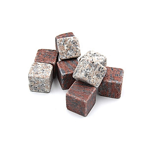 Whiskey Stone Gift Box set with 9 Premium Granite Stones (Won't Water Down Your Drink!), Wood Box, Velvet Carrying Bag and Tongs (Natural Red)