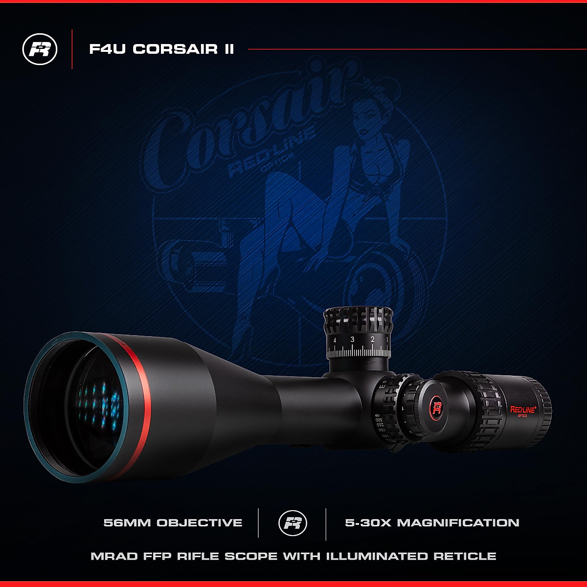 Red-Line Optics F4U Corsair II BATTLE TESTED IN ACTIVE COMBAT! 5-30x56 MRAD, FFP Illuminated Hunting, Tactical, Long-Range, Competition Scope Designed in America, Based in Washington State (Black Red)