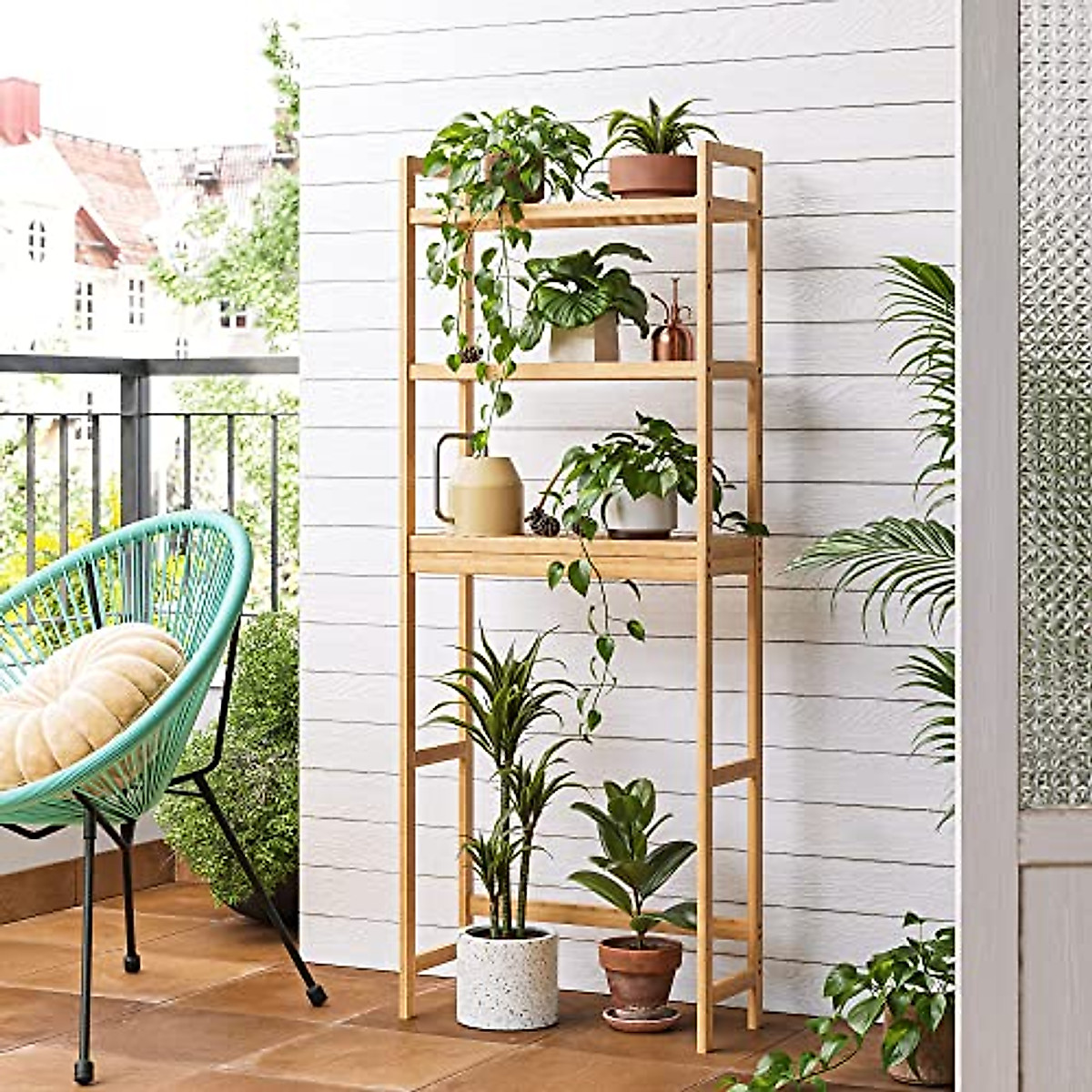 SONGMICS Over The Toilet Storage, 3-Tier Bamboo Over Toilet Bathroom Organizer with Adjustable Shelf, Fit Most Toilets, Space-Saving, Easy Assembly, Natural UBTS001N01