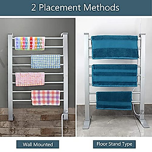 ELEGANTLIFE Electric Towel Warmer with Built-in Timer Auto Power Cutoff,Heavy Feet Steady Freestanding & Wall Mount Towel Warmers for Bathroom,8 Bars Heated Towel Rack Aluminum Oversized