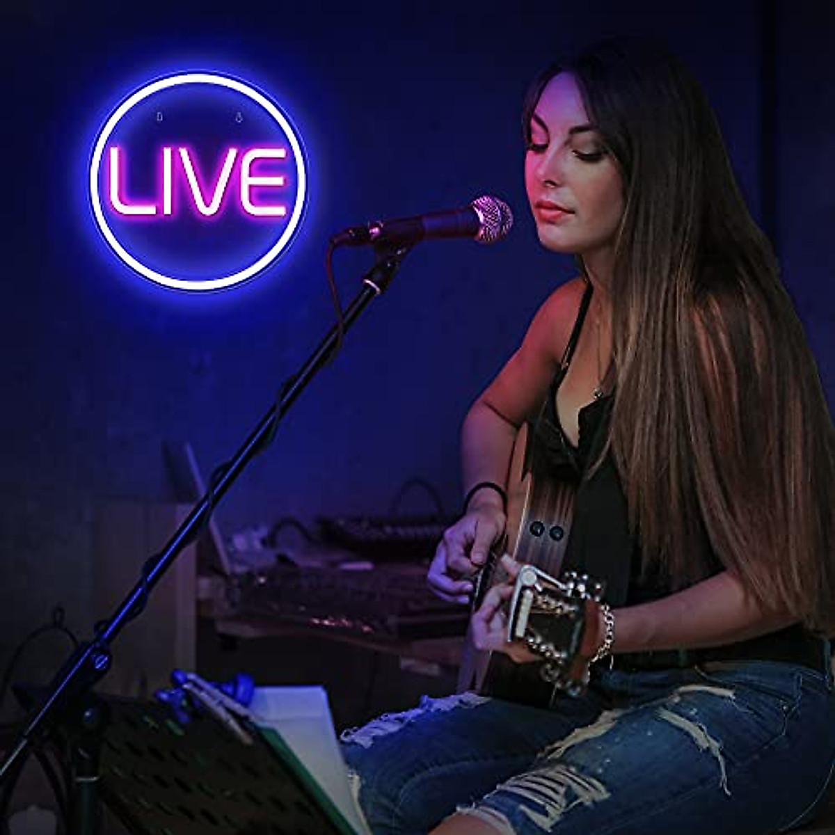 Lumoonosity LIVE Neon Signs - LED Live On Air Neon Lights for Twitch, Tiktok, Youtube Streamers/Gamers - Cool Live Streaming/Recording Sign - Round Led Sign for Studio, Wall, Bedroom, Game Room Decor