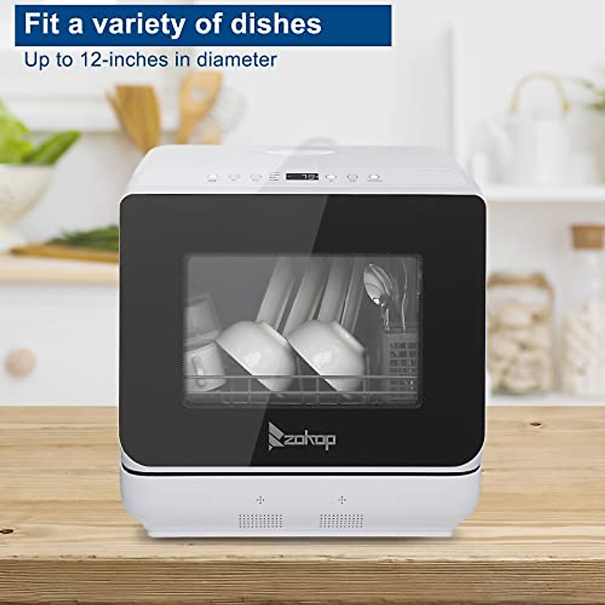 Countertop Dishwasher, 4 Sets Compact Mini Dishwasher With 4 Washing Modes,Water Tank,Dual Spray Arms, Fruit & Vegetable Soaking,White&Black