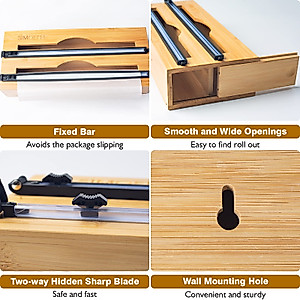 Foil and plastic Wrap Dispenser with Cutter, 2 in 1 Wrap Dispenser, Parchment, Wax Paper and Aluminum Foil Dispenser for Kitchen Drawer, Bamboo Wrap Dispenser, Compatible with 12" Roll