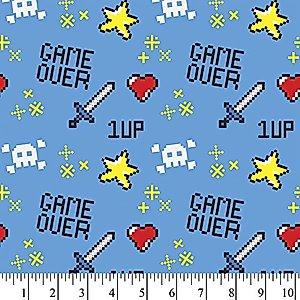 Video Game Gamer Cotton Fabric, Precut 1 Yard Pieces