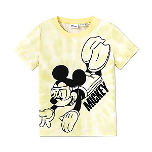 Disney Mickey and Friends Kids Boys Girls Solid Character Print Short-Sleeve Cotton Tees T-Shirts Tops 2PCS Blue&Yellow 9-10Years