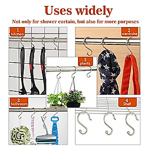 Nickel Shower Curtain Hooks Rings, Never Rust Proof and Durable Aluminum Shower Curtain Rings, Set of 12 S Hooks Hangers for Shower Rod, Pots and Pans, Plants, Clothing, Towels, etc.（Nickel）